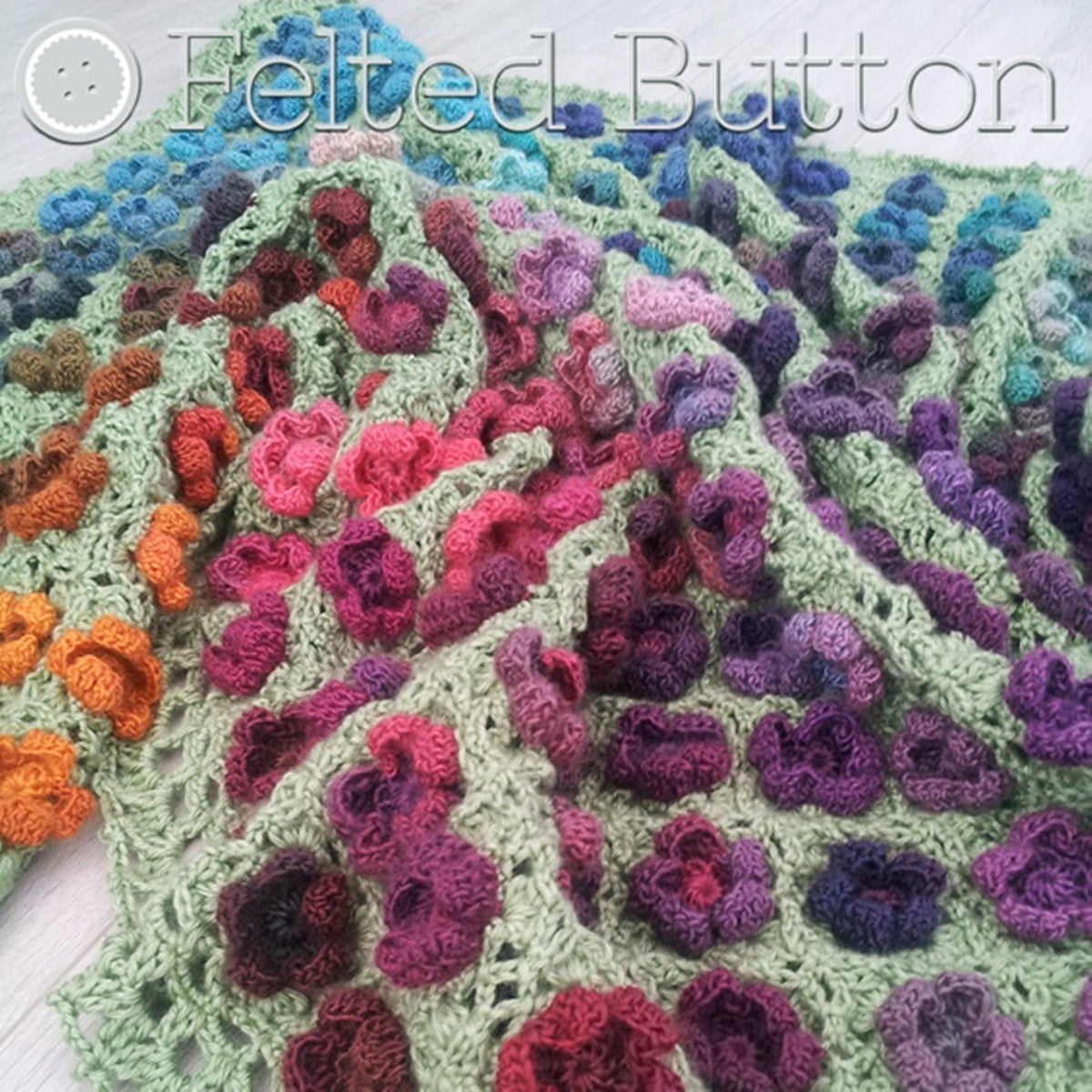 Monet's Garden Throw | Crochet Pattern | Felted Button
